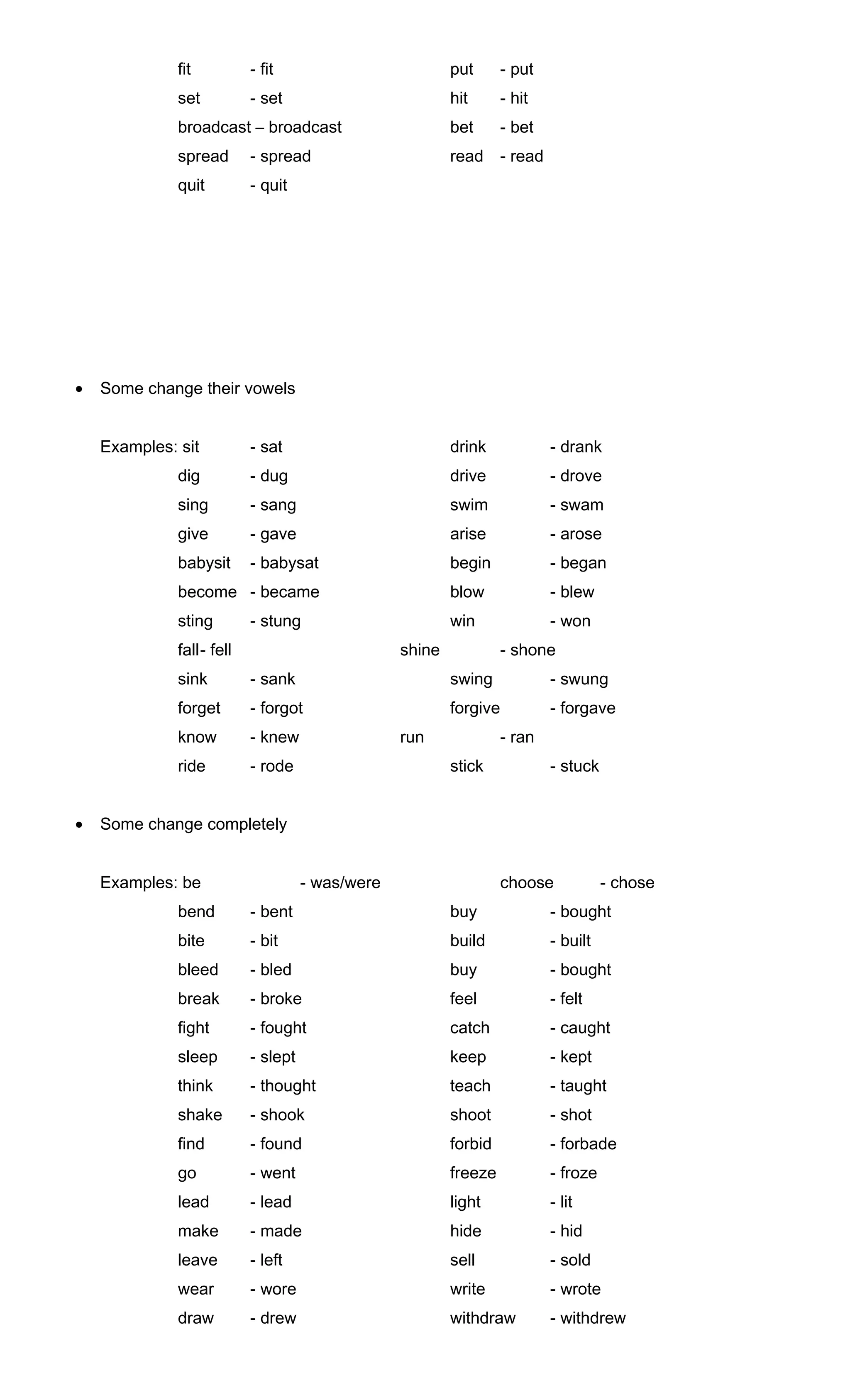 Regular and irregular verbs | DOC