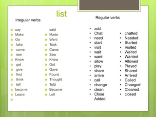 Regular and irregular verbs | PPTX