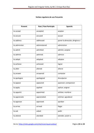 Regular and irregular verbs, by m.c. enrique ruiz díaz | PDF