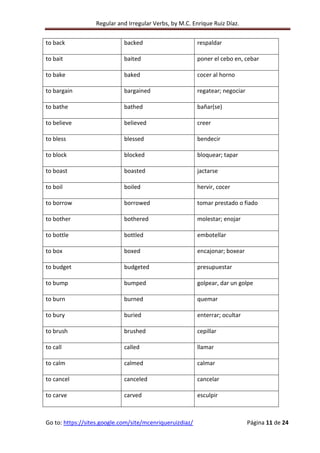 Regular and irregular verbs, by m.c. enrique ruiz díaz | PDF