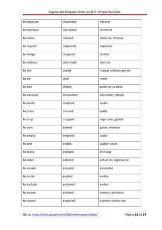Regular and irregular verbs, by m.c. enrique ruiz díaz | PDF