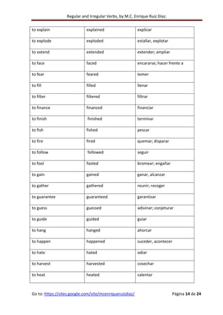 Regular and irregular verbs, by m.c. enrique ruiz díaz | PDF