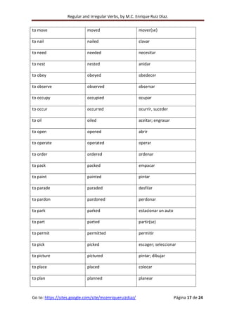 Regular and irregular verbs, by m.c. enrique ruiz díaz | PDF