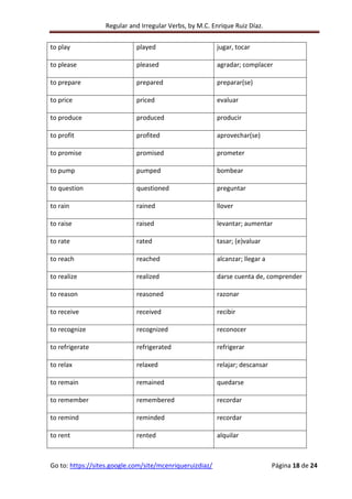 Regular and irregular verbs, by m.c. enrique ruiz díaz | PDF
