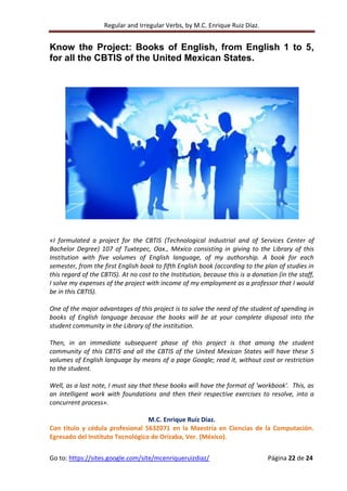 Regular and irregular verbs, by m.c. enrique ruiz díaz | PDF