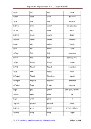 Regular and irregular verbs, by m.c. enrique ruiz díaz | PDF