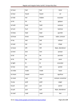 Regular and irregular verbs, by m.c. enrique ruiz díaz | PDF