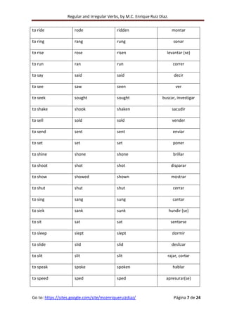 Regular and irregular verbs, by m.c. enrique ruiz díaz | PDF
