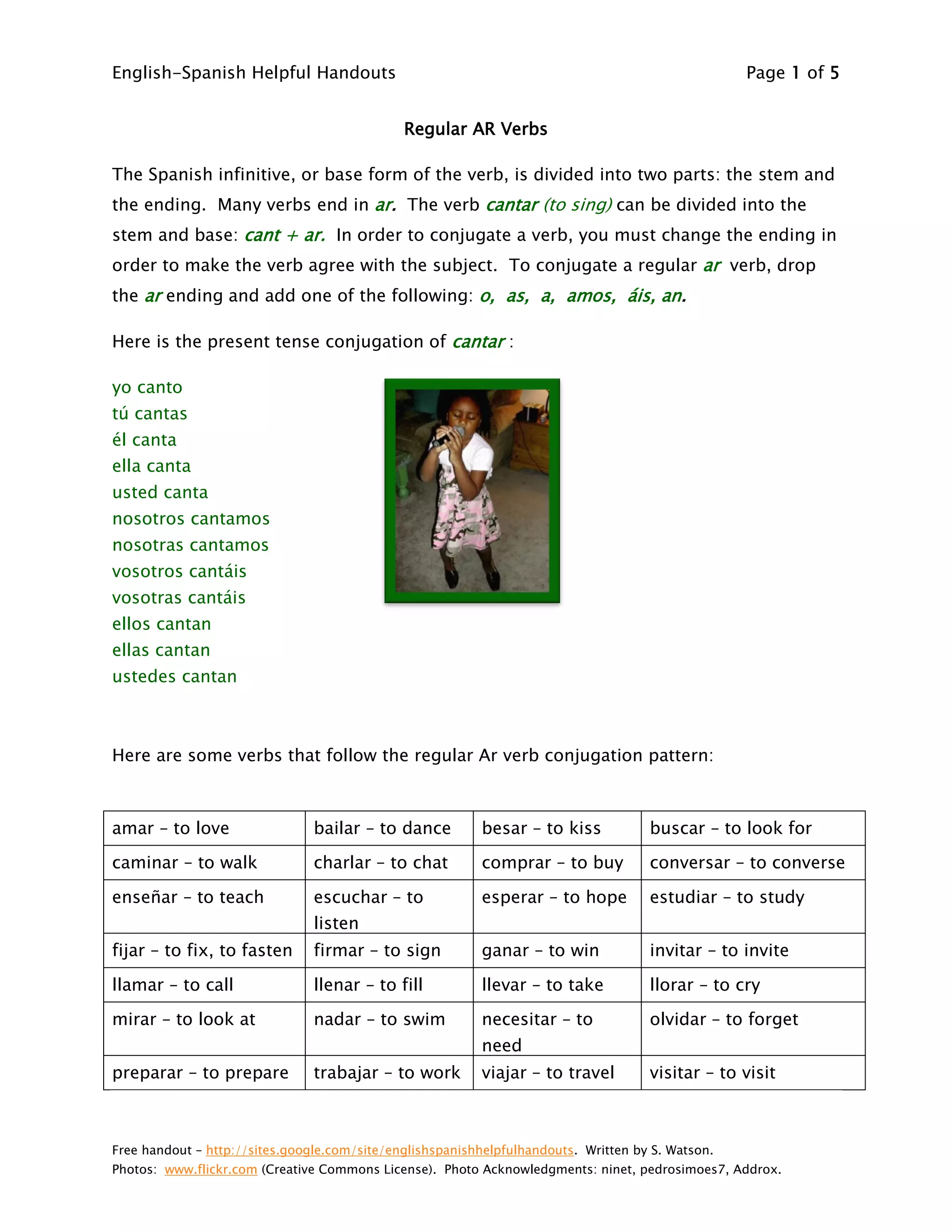 Regular ar verbs | PDF