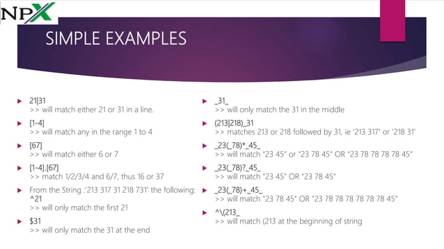 Regular expression examples | PPTX | Technology & Computing