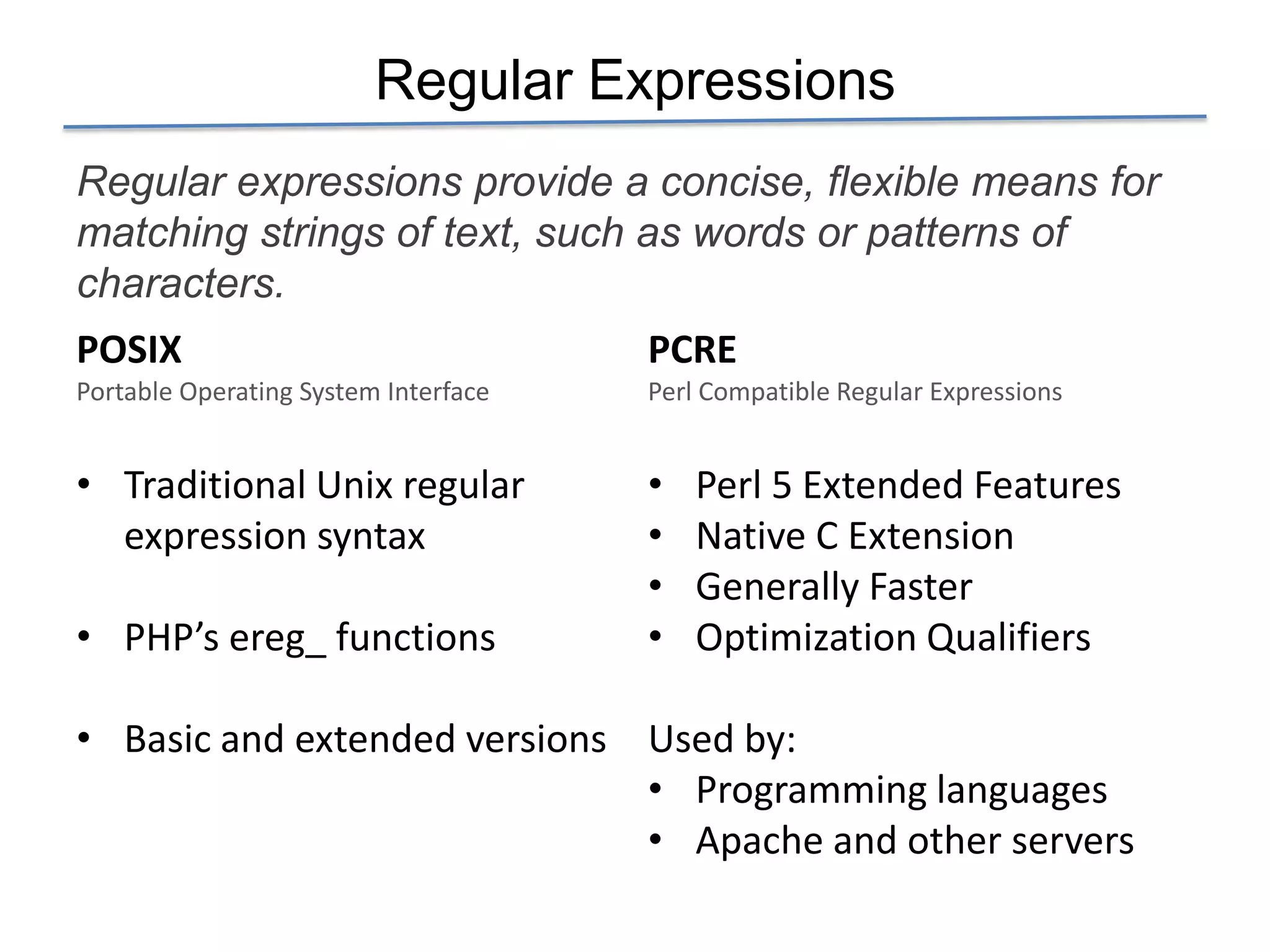 Regular Expressions in PHP | PPTX | Programming Languages | Computing