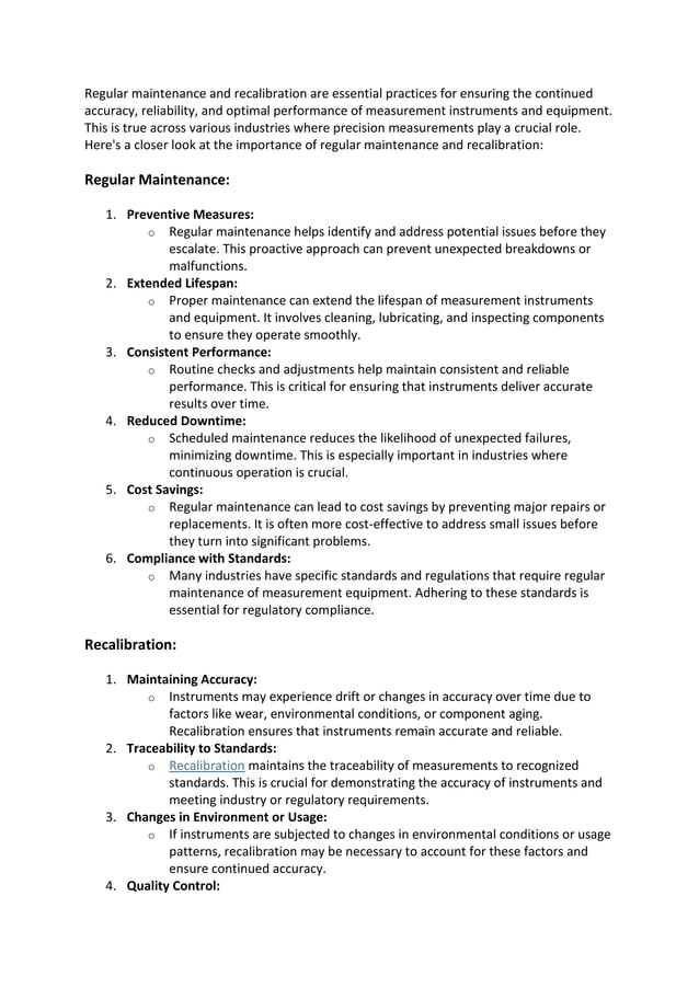 Regular maintenance and recalibration are essential practices for ...