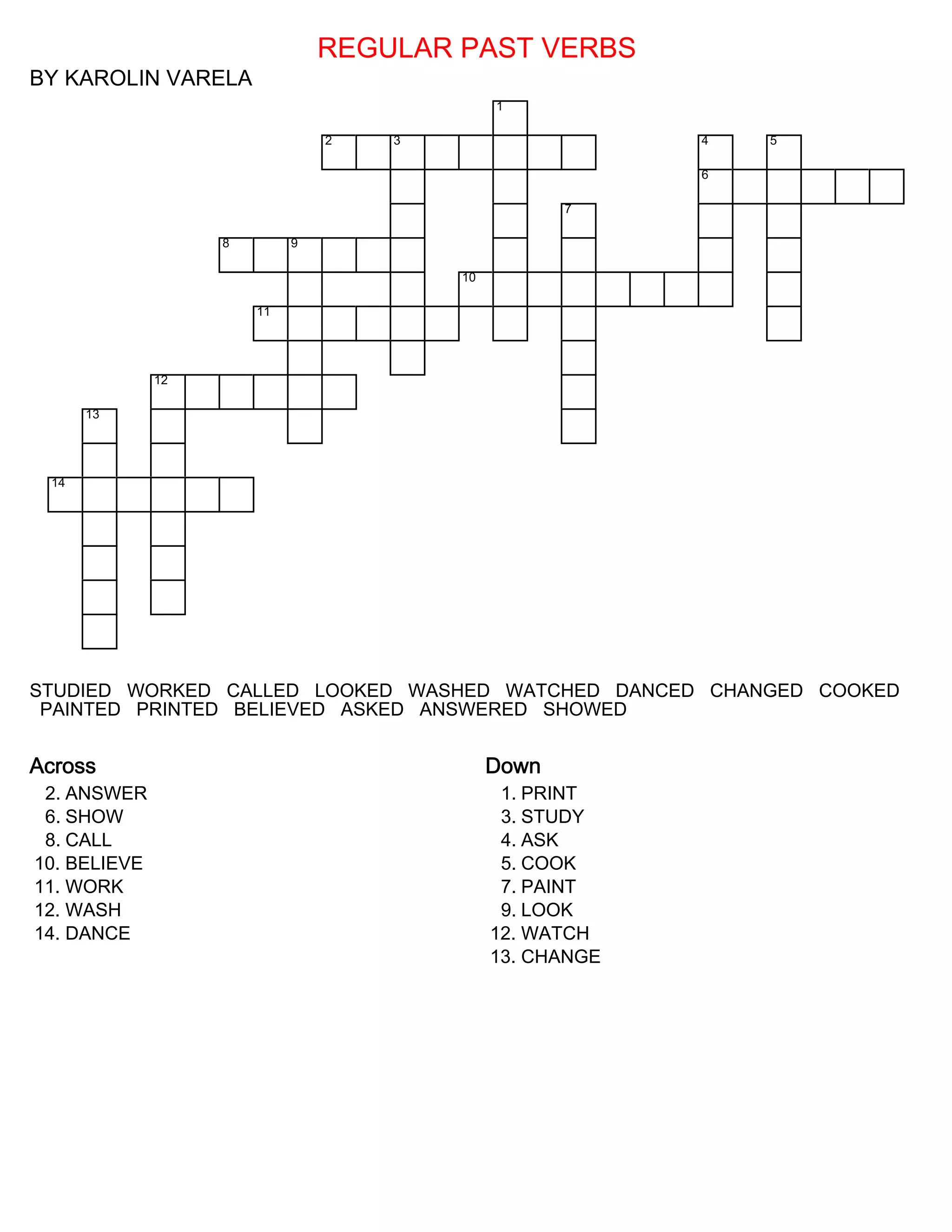 Regular past verbs crossword | PDF