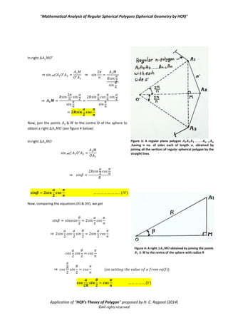 Mathematical Analysis of Regular Spherical Polygons (Application of HCR ...