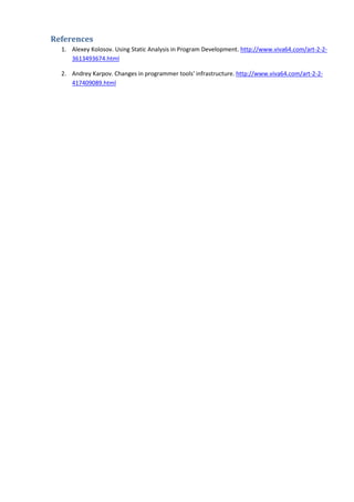 Regular use of static code analysis in team development | PDF