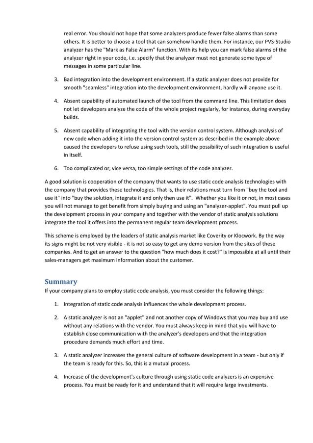 Regular Use Of Static Code Analysis In Team Development Pdf
