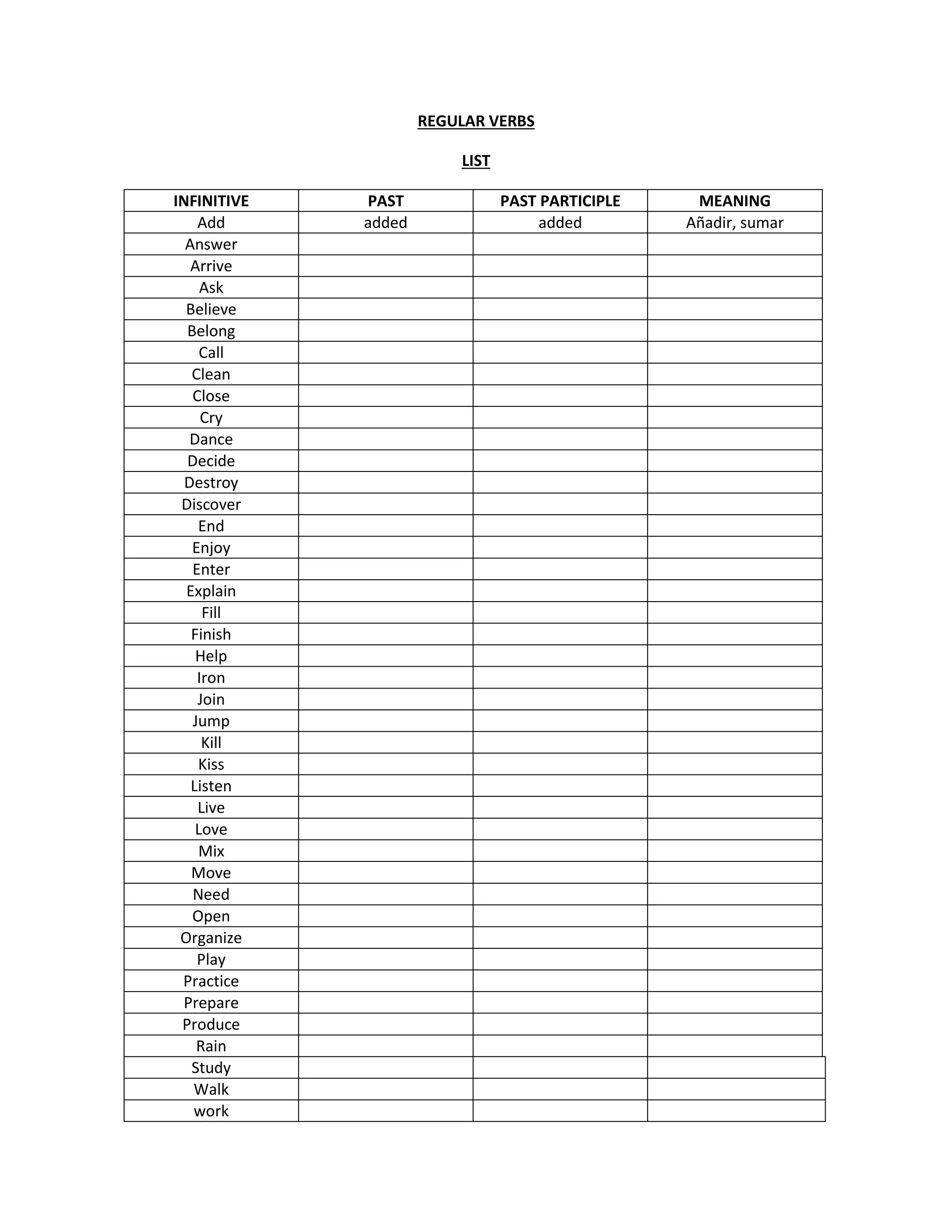 Regular verbs | DOCX