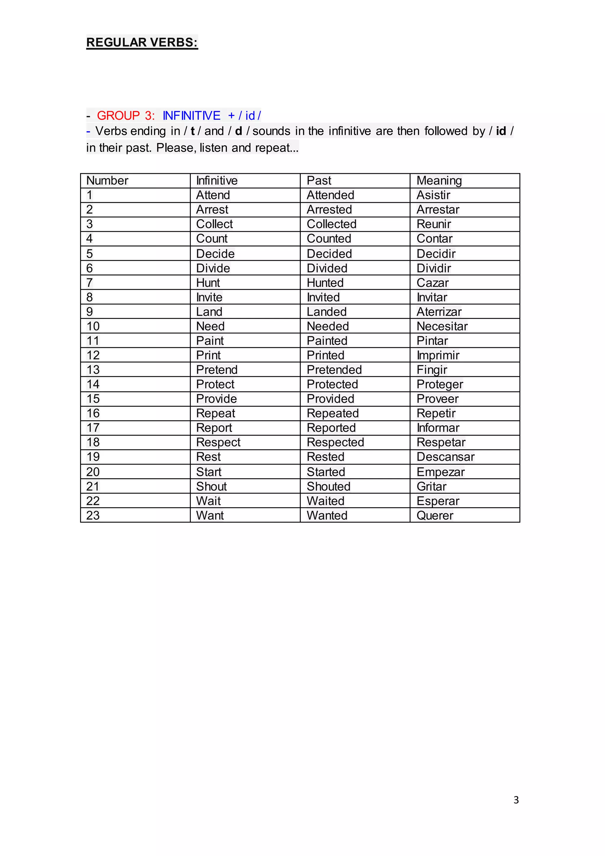 Regular verbs | DOCX