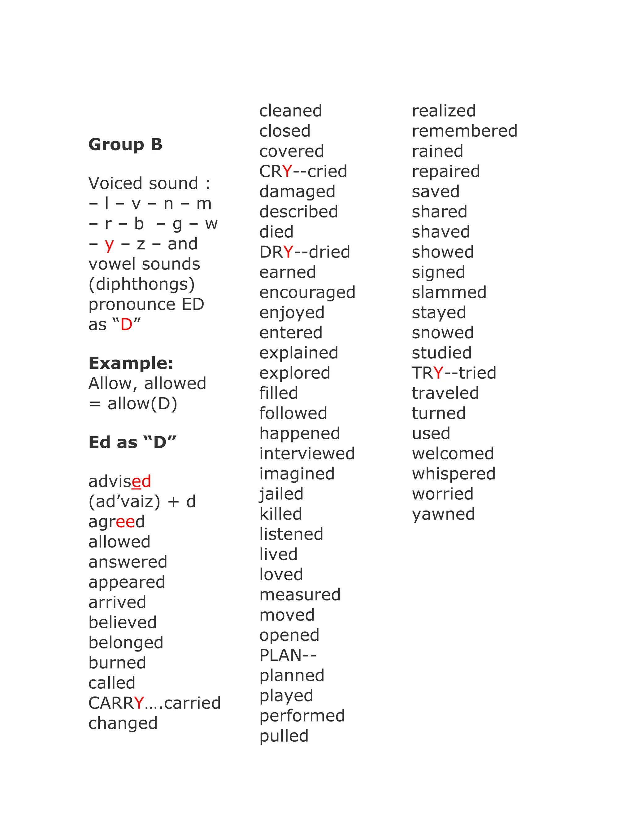 Regular Verbs Ed Ending Docx
