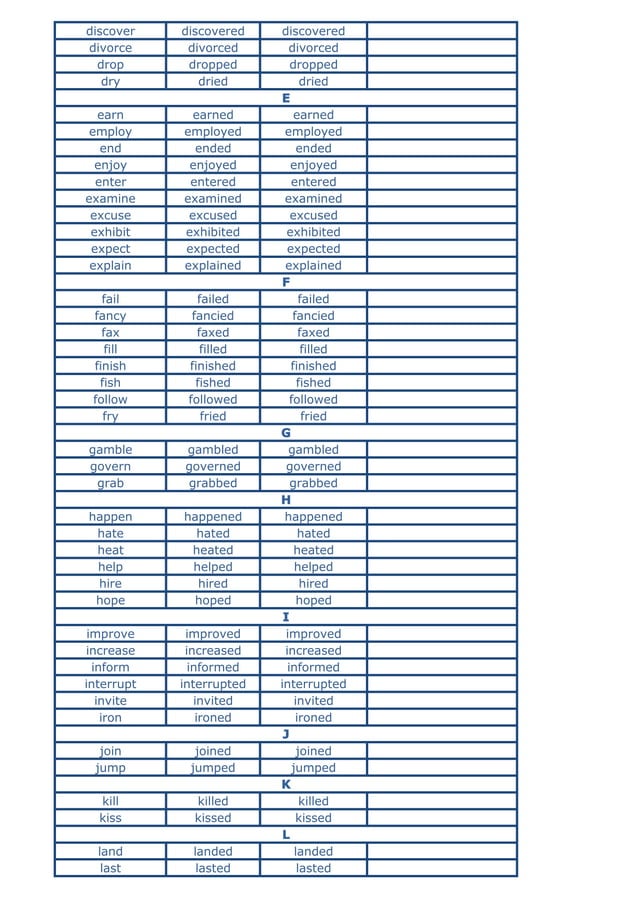 Regular Verbs | PDF | Divorce | Family and Relationships