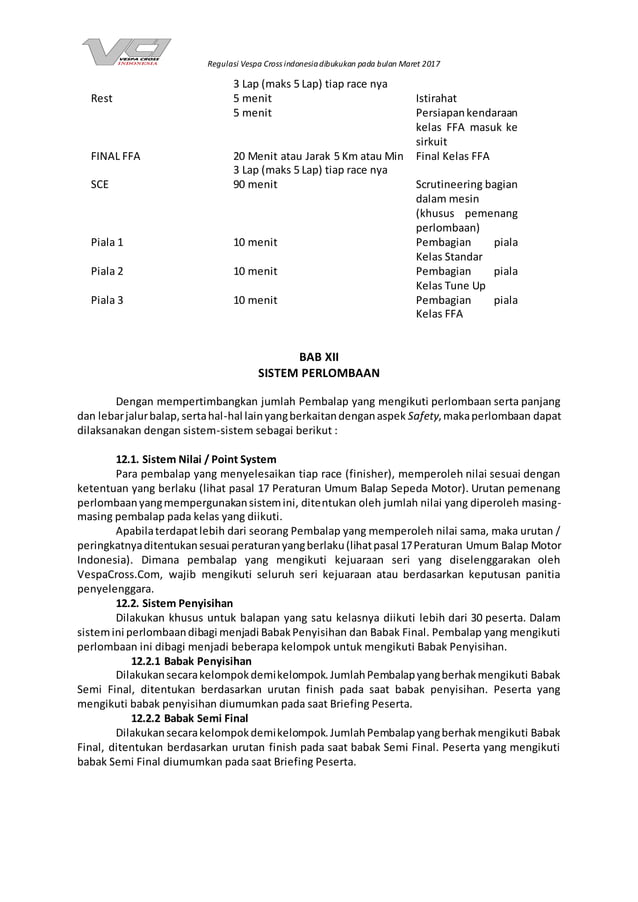 Regulasi vci (vespa cross indonesia) | PDF
