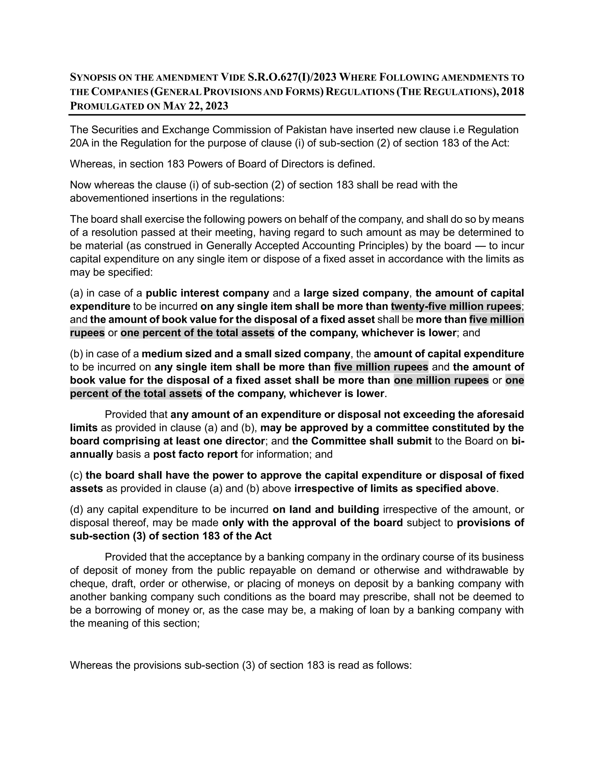 Regulation 20A; Capital expenditure on any single item or dispose of a ...