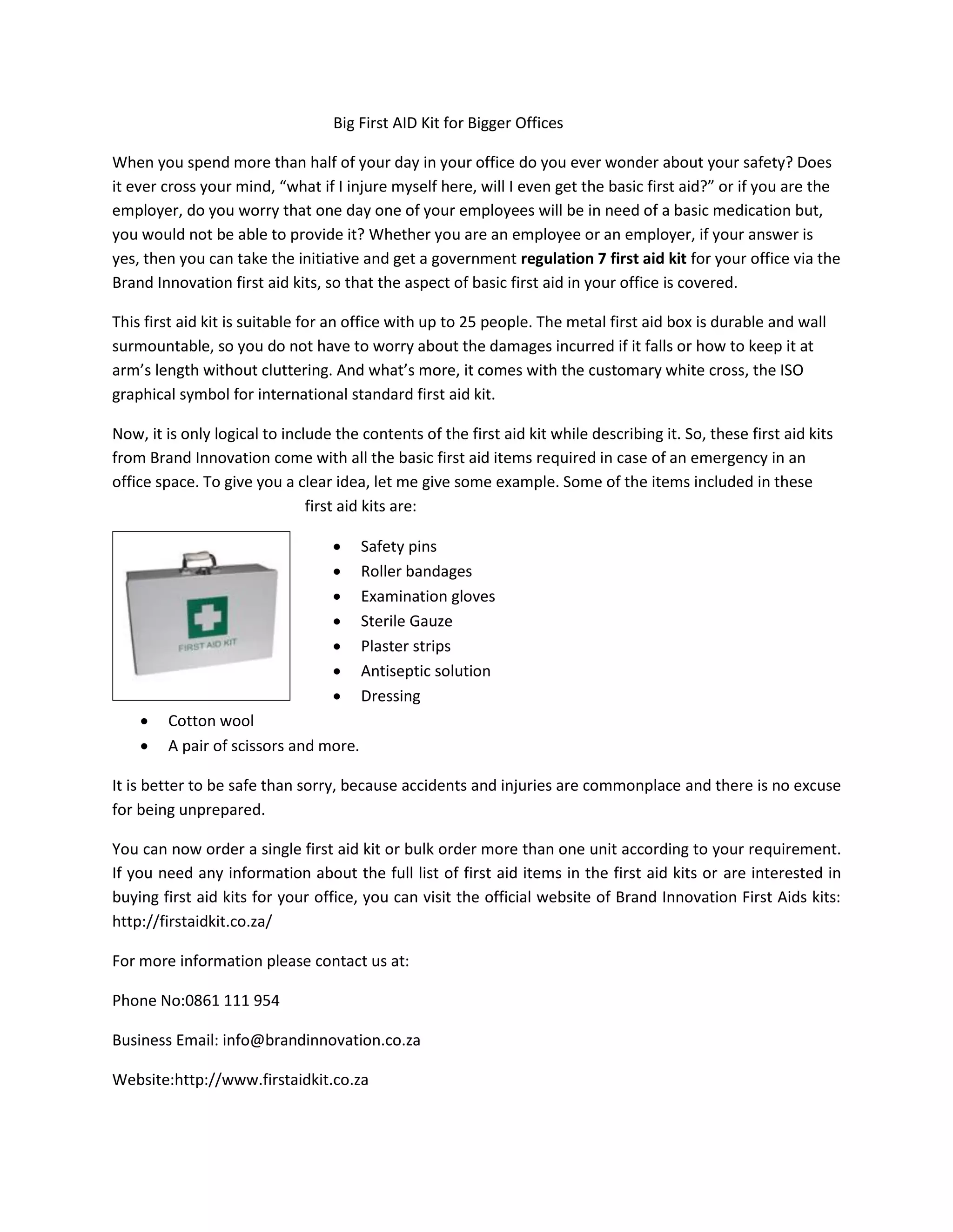 Regulation 7 first aid kit | PDF