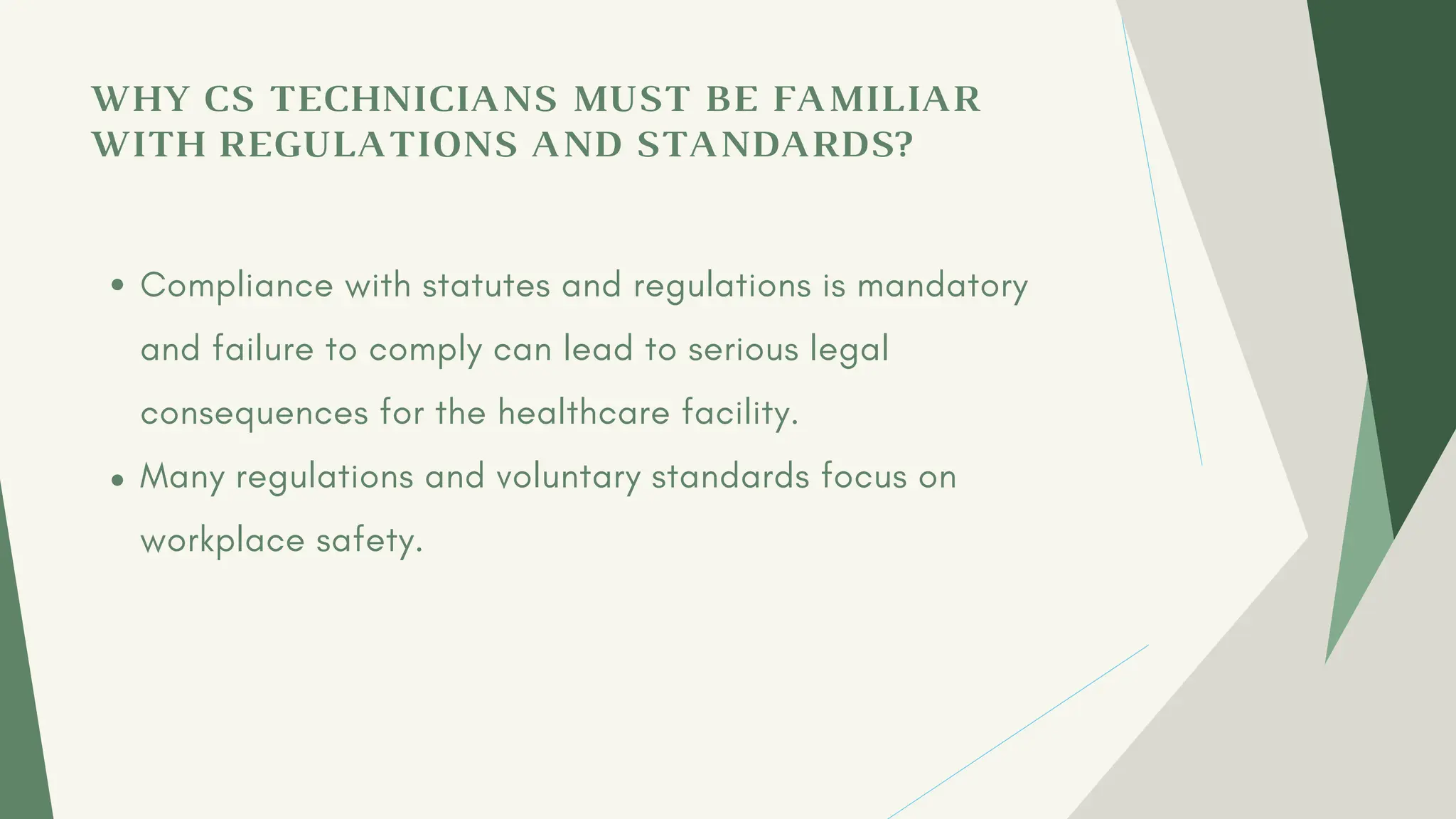 REGULATION AND STANDARDS .. Understand the difference between ...