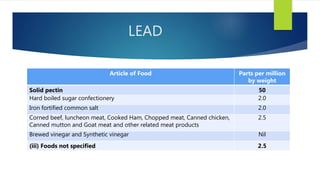 Regulations for Heavy Metals in Packaged Foods | PPTX