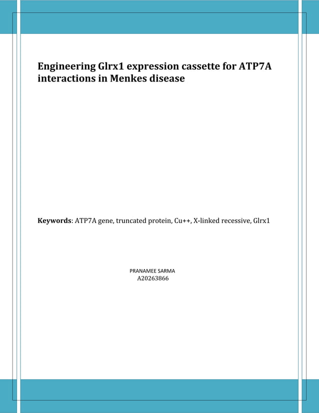 Regulation Of Atp7 A Gene Expression By The Grx1 As An Inducer In Menkes Disease | PDF