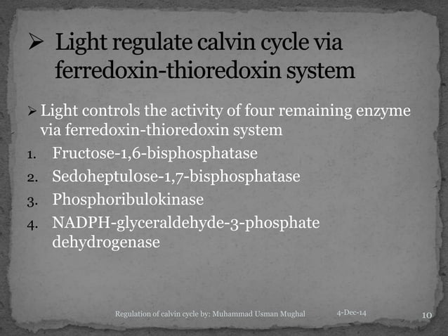 Regulation of calvin cycle | PPTX | Chemistry | Science