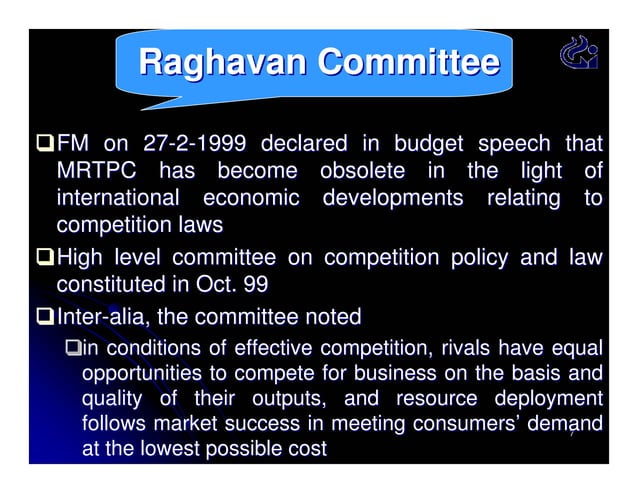 Regulation of combinations seminar on competition policy and law goa ...
