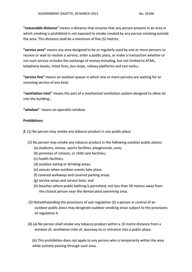 Regulations relating to smoking in Public Places | PDF