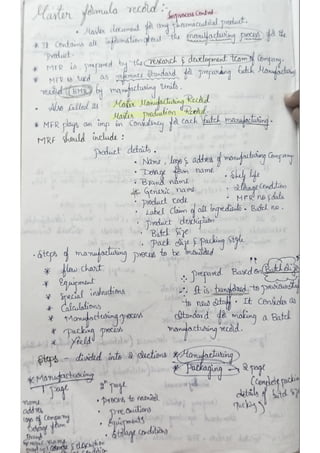 regulatory affairs, Documentation in pharmaceutical industry, master formula record, drug master ...