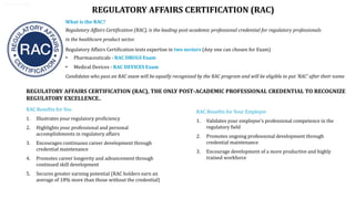 Regulatory Affairs Ccertification (RAC) | PDF