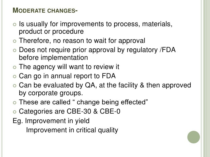 Regulatory aspect of pharmaceutical change control system