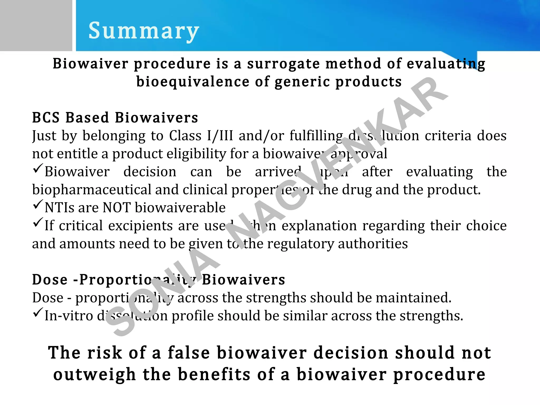 Regulatory aspects of biowaiver | PPT