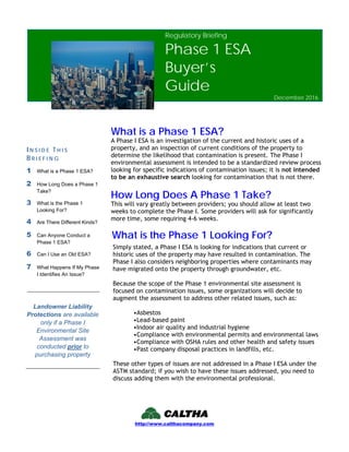Phase 1 Environmental Site Assessment Buyer's Guide | PDF