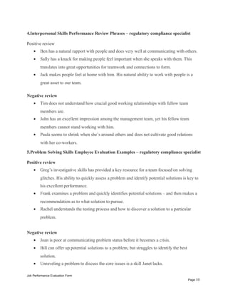Regulatory compliance specialist performance appraisal | DOC