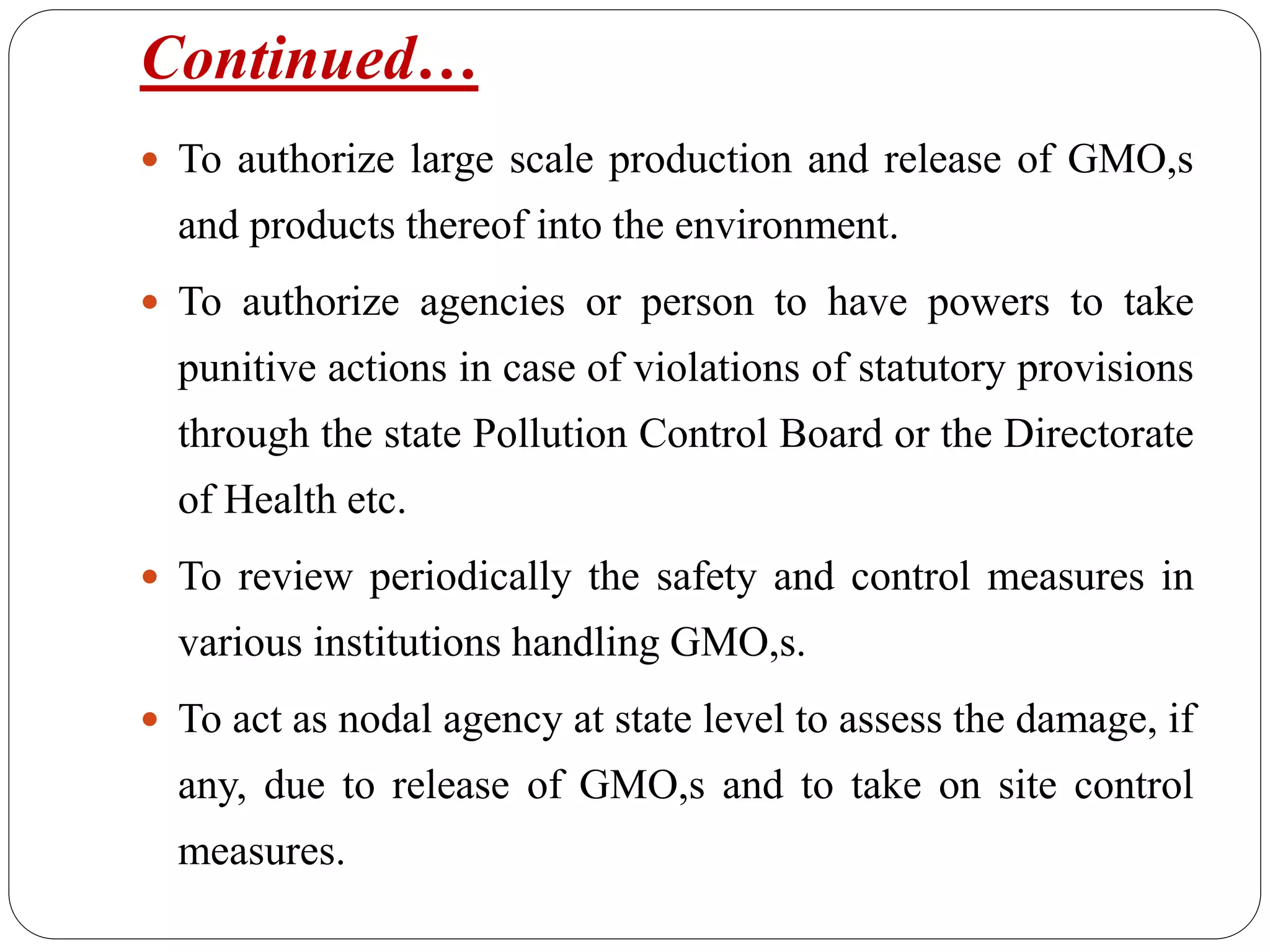 Regulatory frameworks for gmo,s in india | PPTX