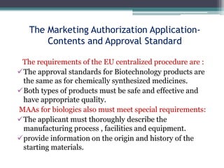 Regulatory guidelines for the development of biologics in | PPTX