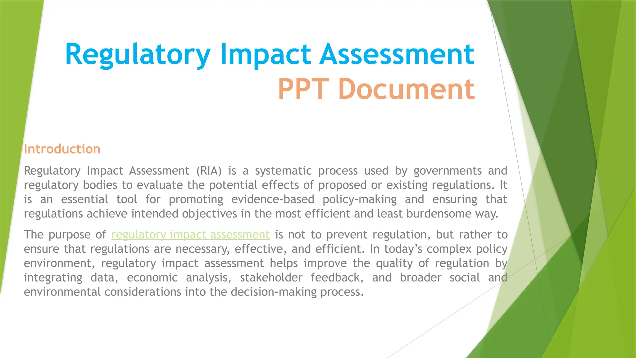 Regulatory Impact Assessment (RIA) PPT Document | PPTX