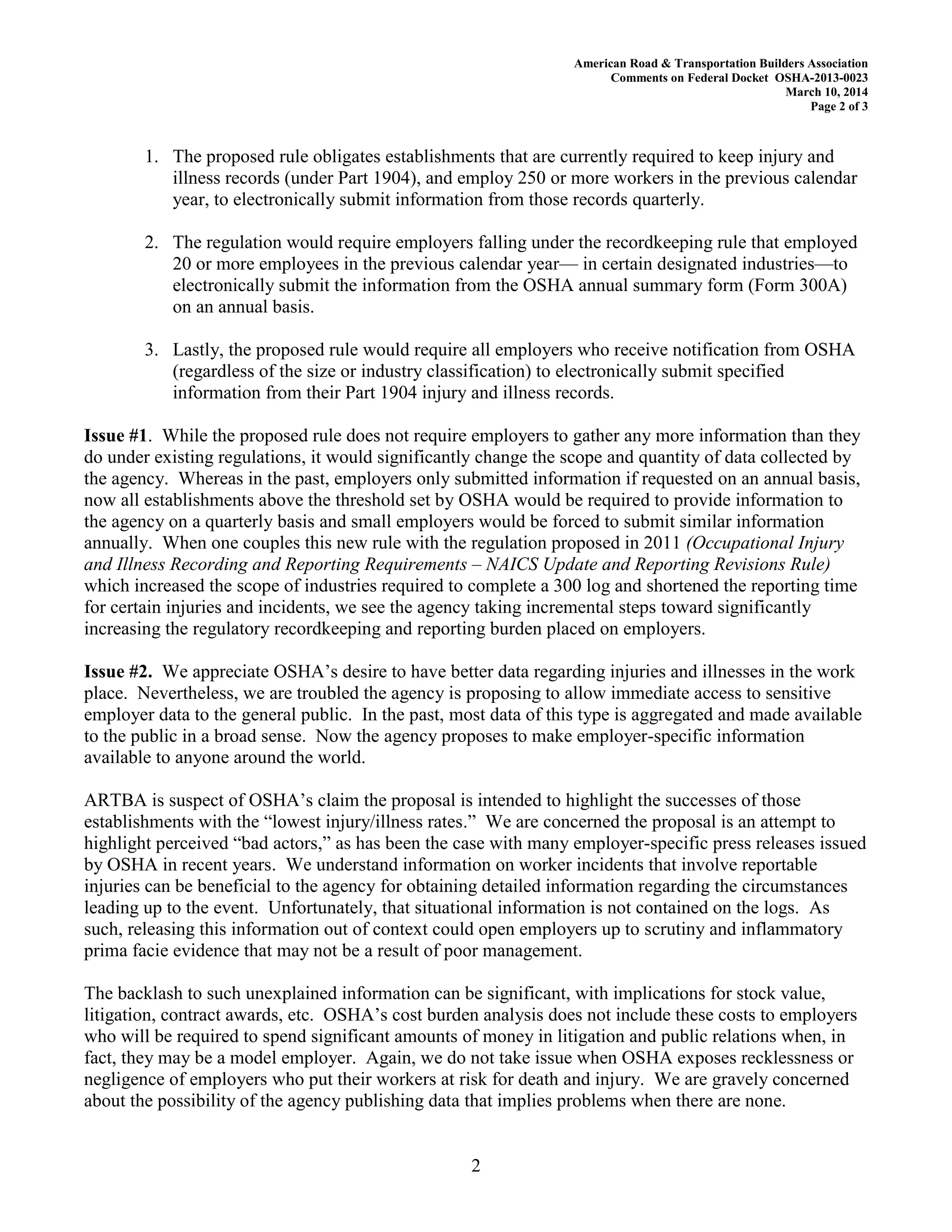 03/10: OSHA Workplace Injury and Illness Tracking Rule | PDF