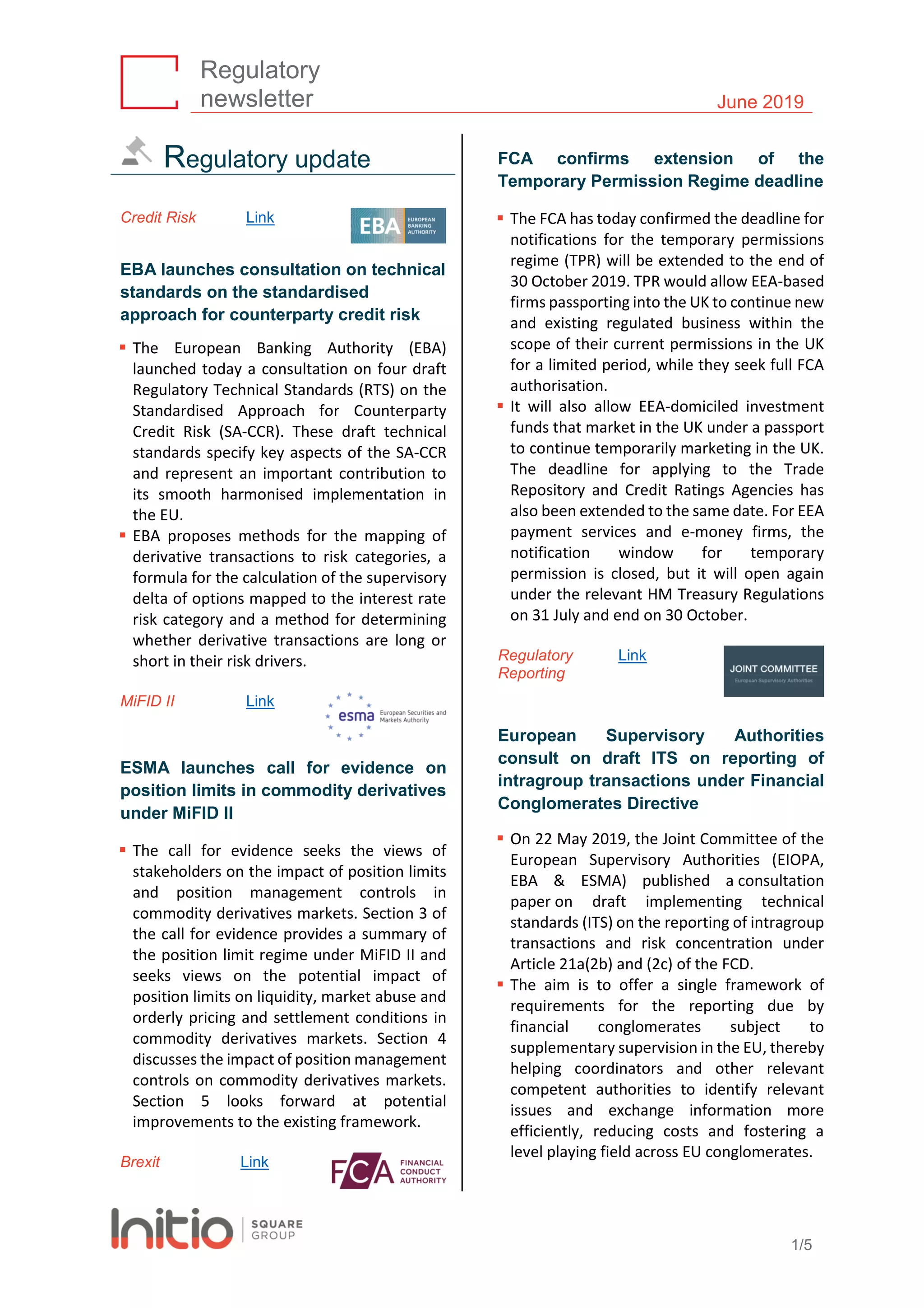 Regulatory newsletter june 2019 - Initio | PDF