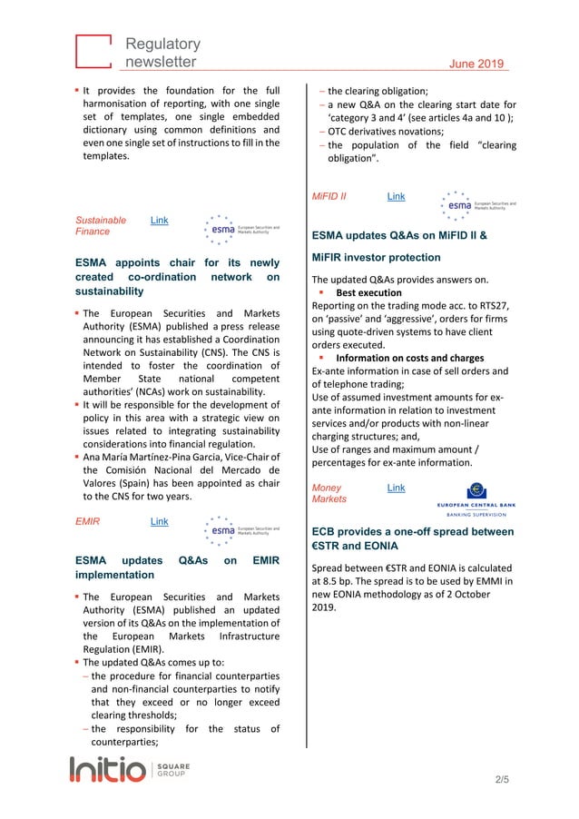 Regulatory newsletter june 2019 - Initio | PDF