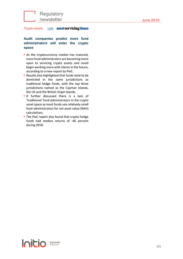 Regulatory newsletter june 2019 - Initio | PDF