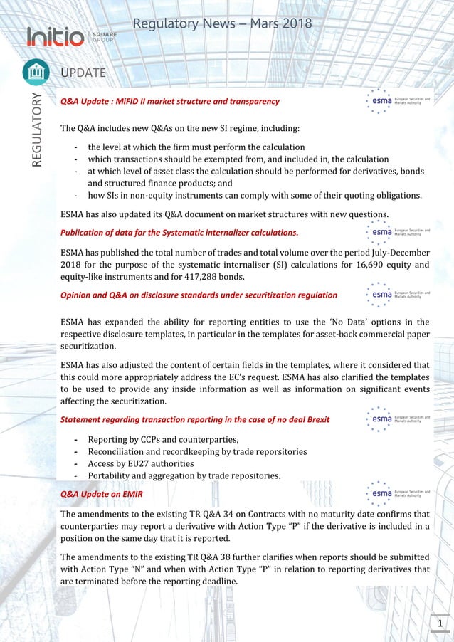 Initio Regulatory Watch March 2019 | PDF | Financial Regulation | Economy