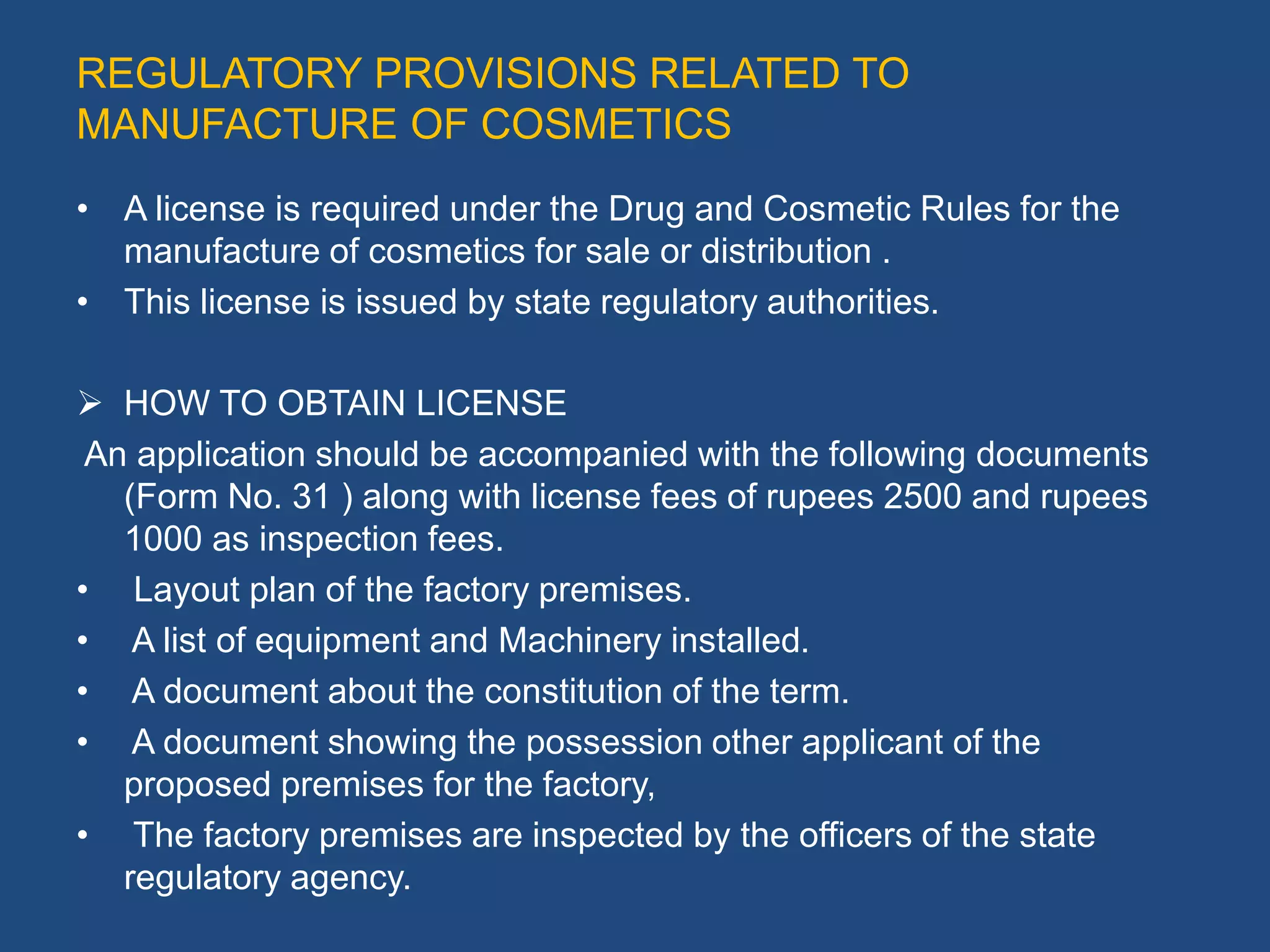 Regulatory provisions in cosmetics | PPTX