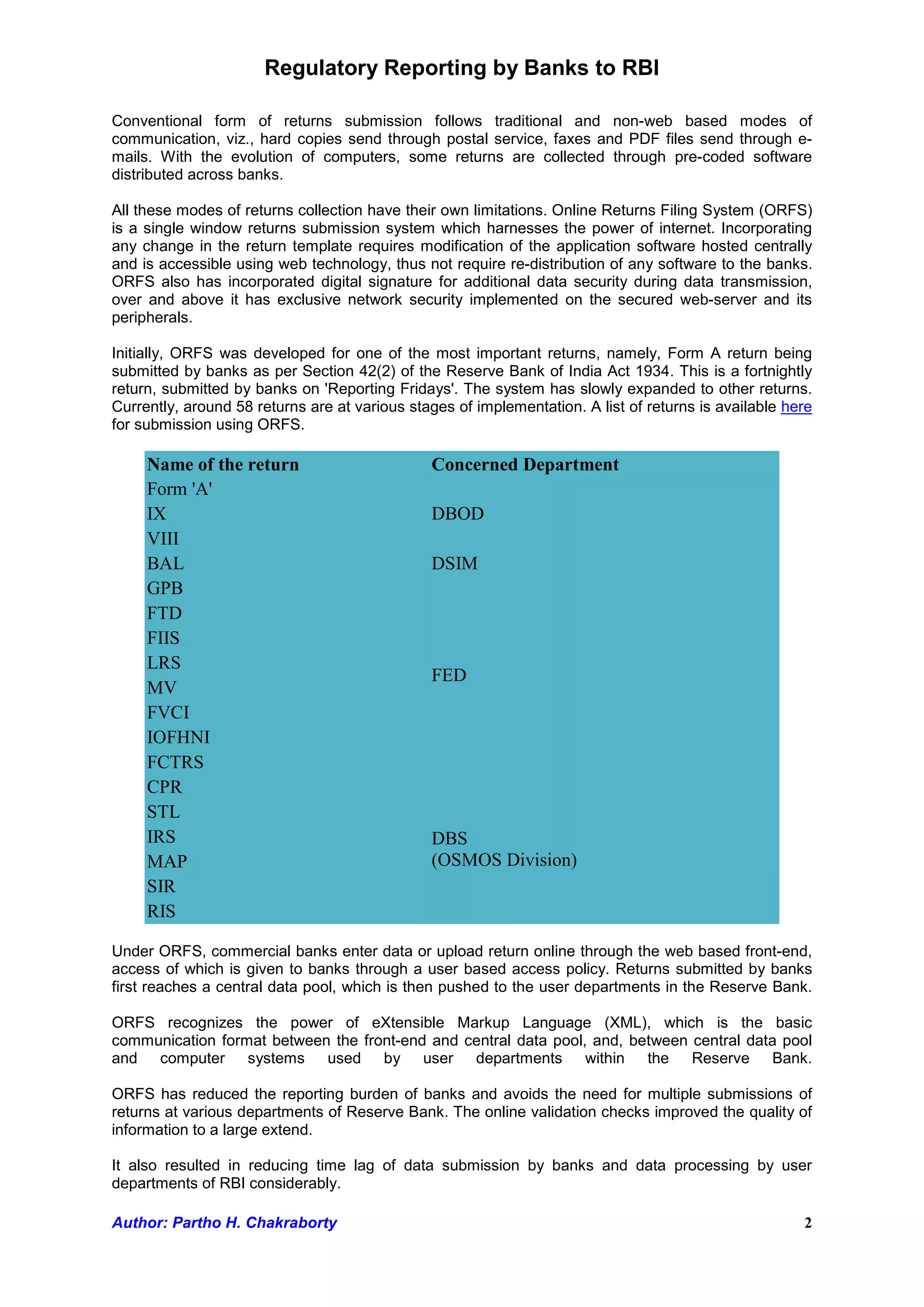 Regulatory reporting by banks to rbi | PDF