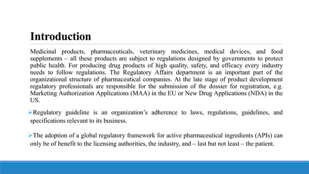 Regulatory requirements for API and Biologics | PPTX | Pharmaceutical ...